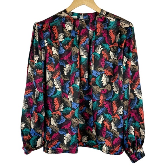 Vintage | Tops | Vintage Joan Collins Silk Colorful Leaf Blouse Size 4 ...